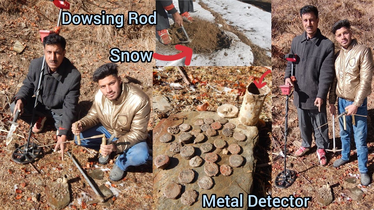 Dowsing Rod with Metal Detector Machine|Under Snow Detecting Old Coins ...