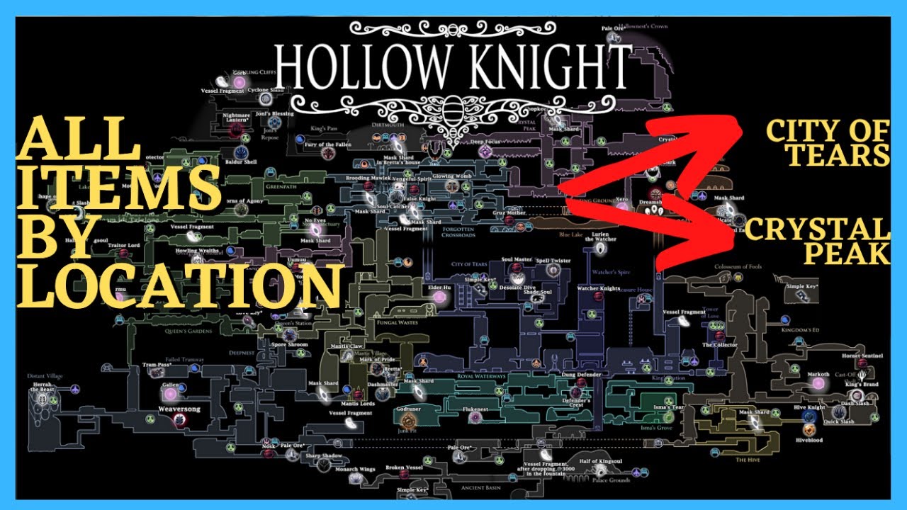 Hollow Knight All Collectibles Part 3 - City of Tears/Crystal Peak ...