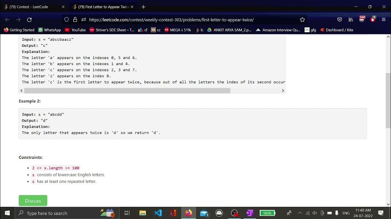 2351 First Letter To Appear Twice Leetcode Contest C Youtube