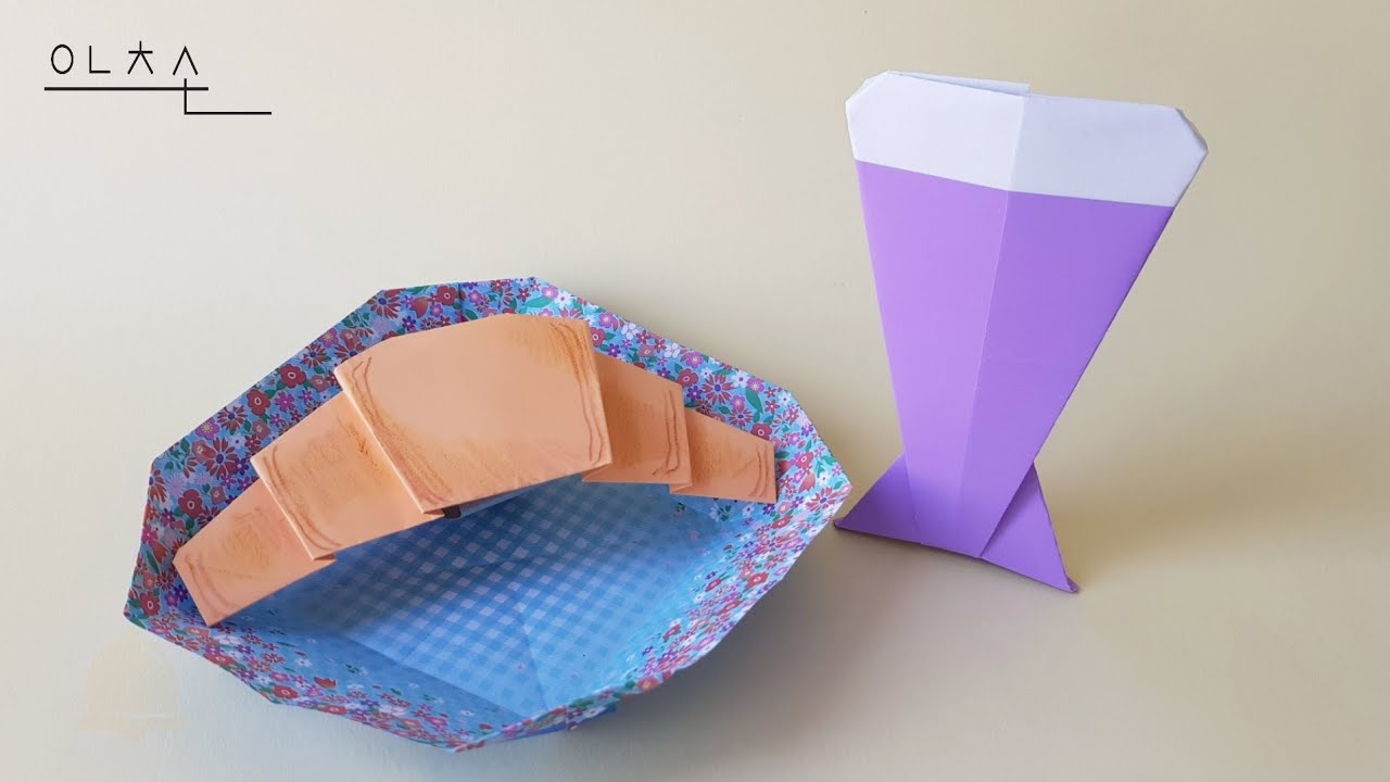 색종이로 주스 컵 종이접기/ 컵 종이접기/ folding juice cup paper with colored paper ...