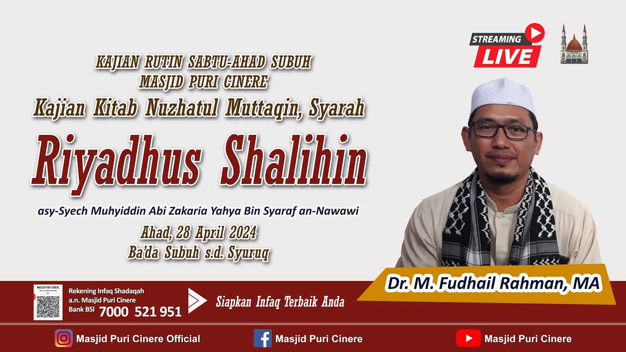 🔴[LIVE] Kajian Kitab Riyadhus Sholihin. BAB. SABAR. Pertemuan 5 ...