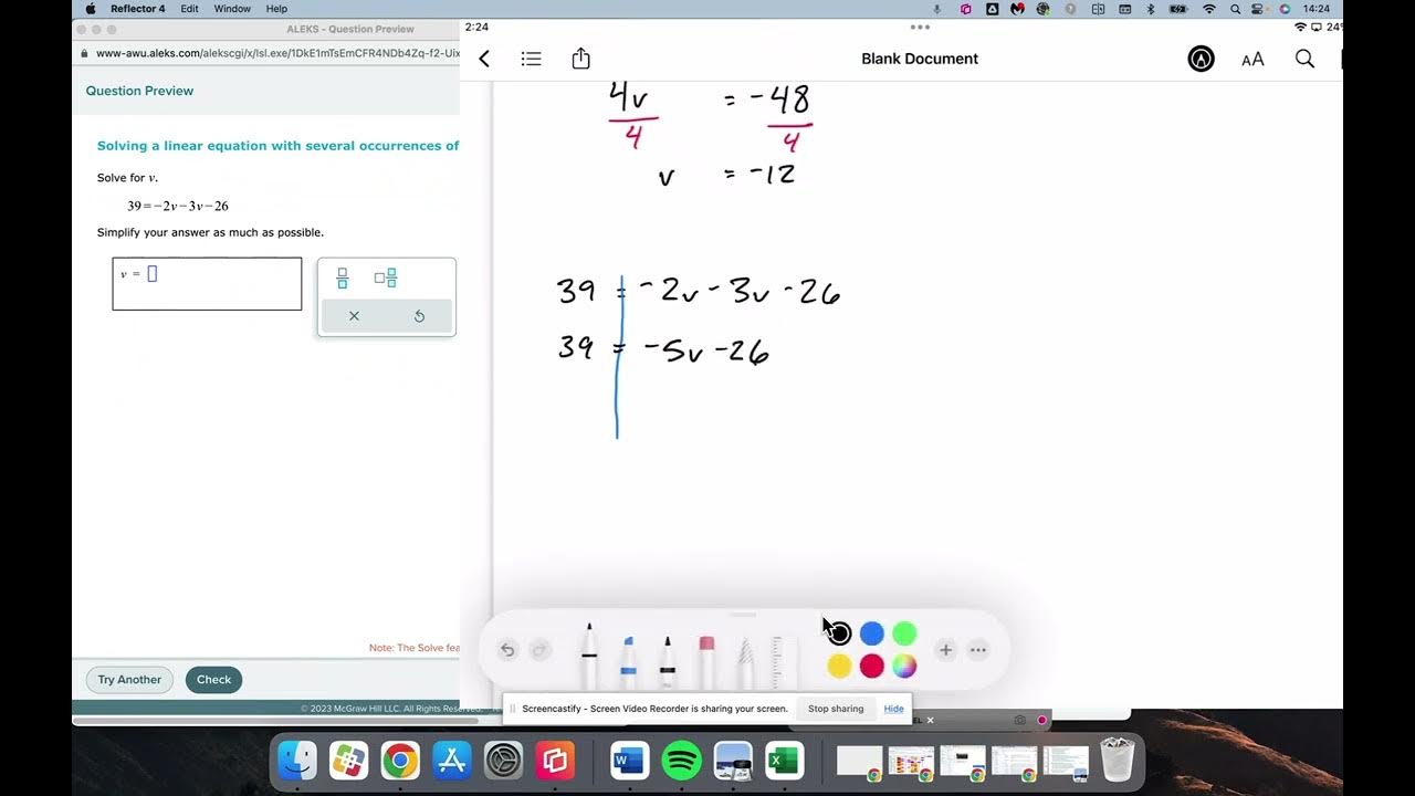 Solving a Linear Equation with Several Occurrences of the Variale: Variables on the Same Side ...