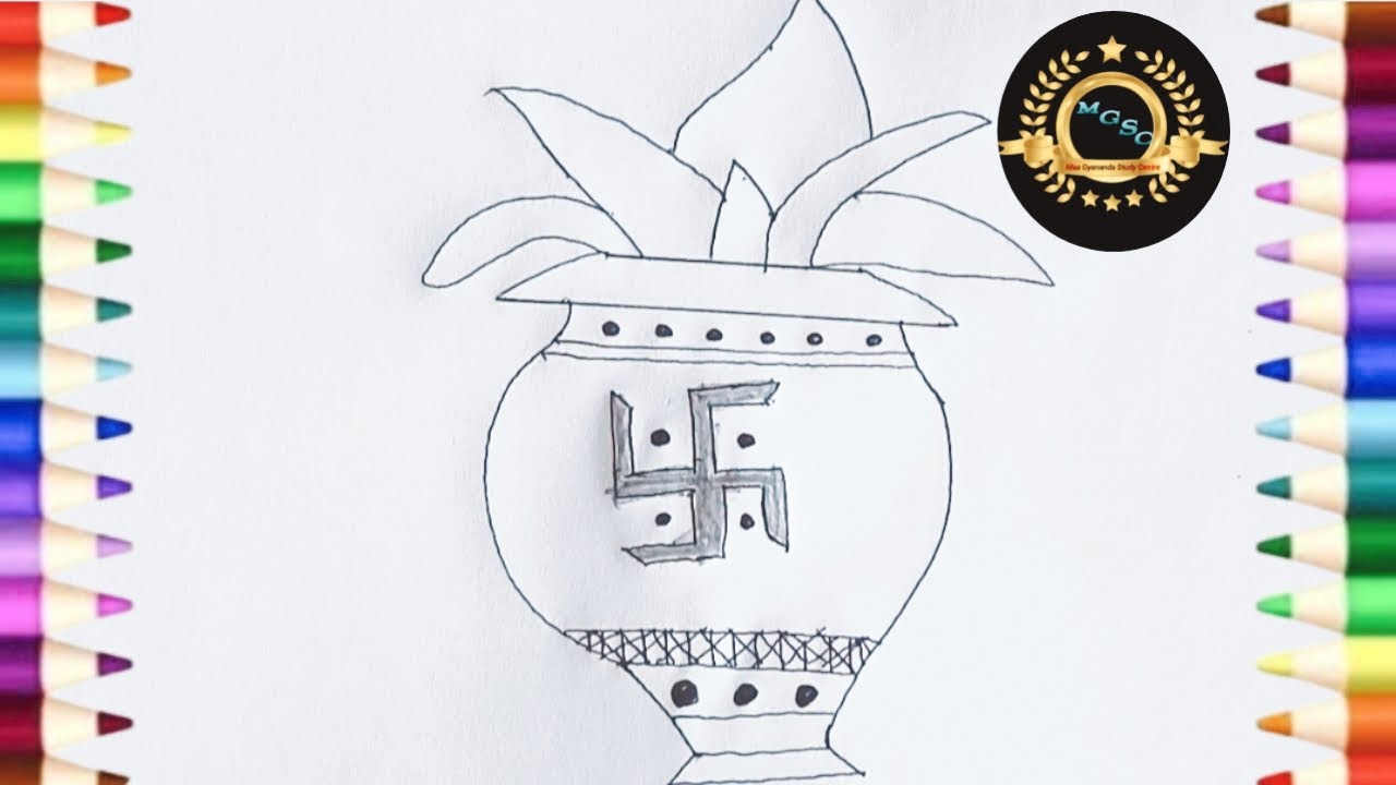 How To Draw Mangal Ghot l Easy kalash Drawing l kalash Drawing step by ...