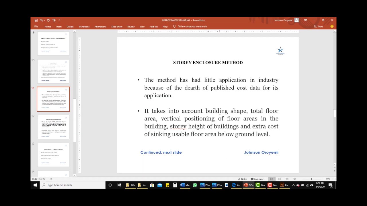 CUBIC, STOREY ENCLOSURE AND APPROXIMATE QUANTITIES METHOD OF ...