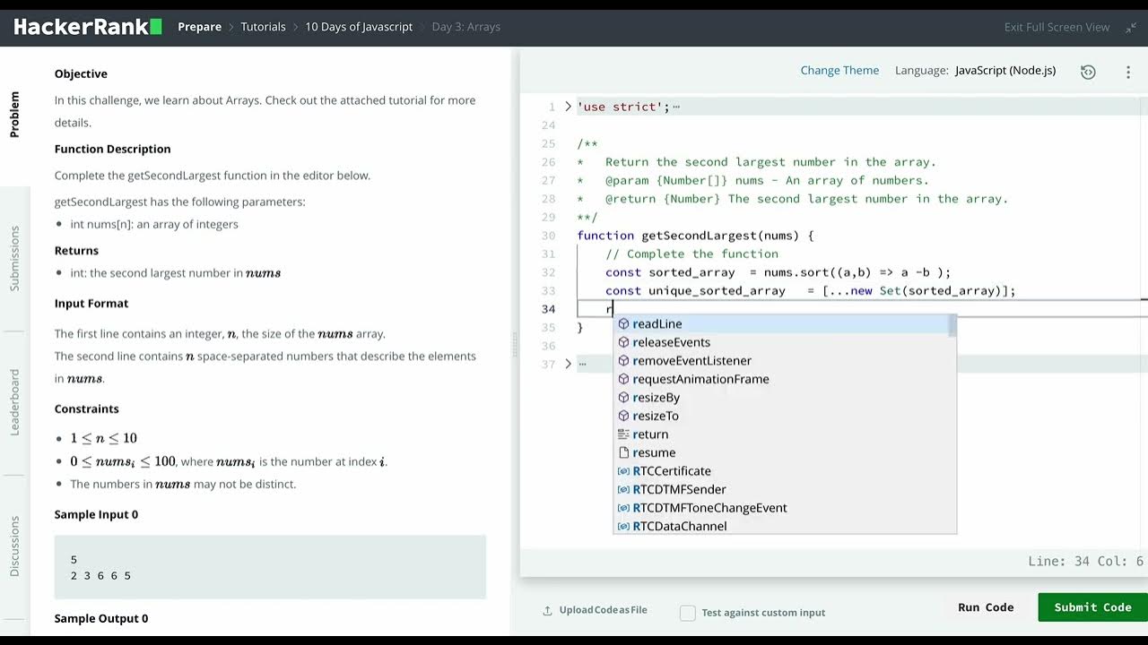 Hackerrank 10 Days Of Javascript Day 3 Arrays Youtube