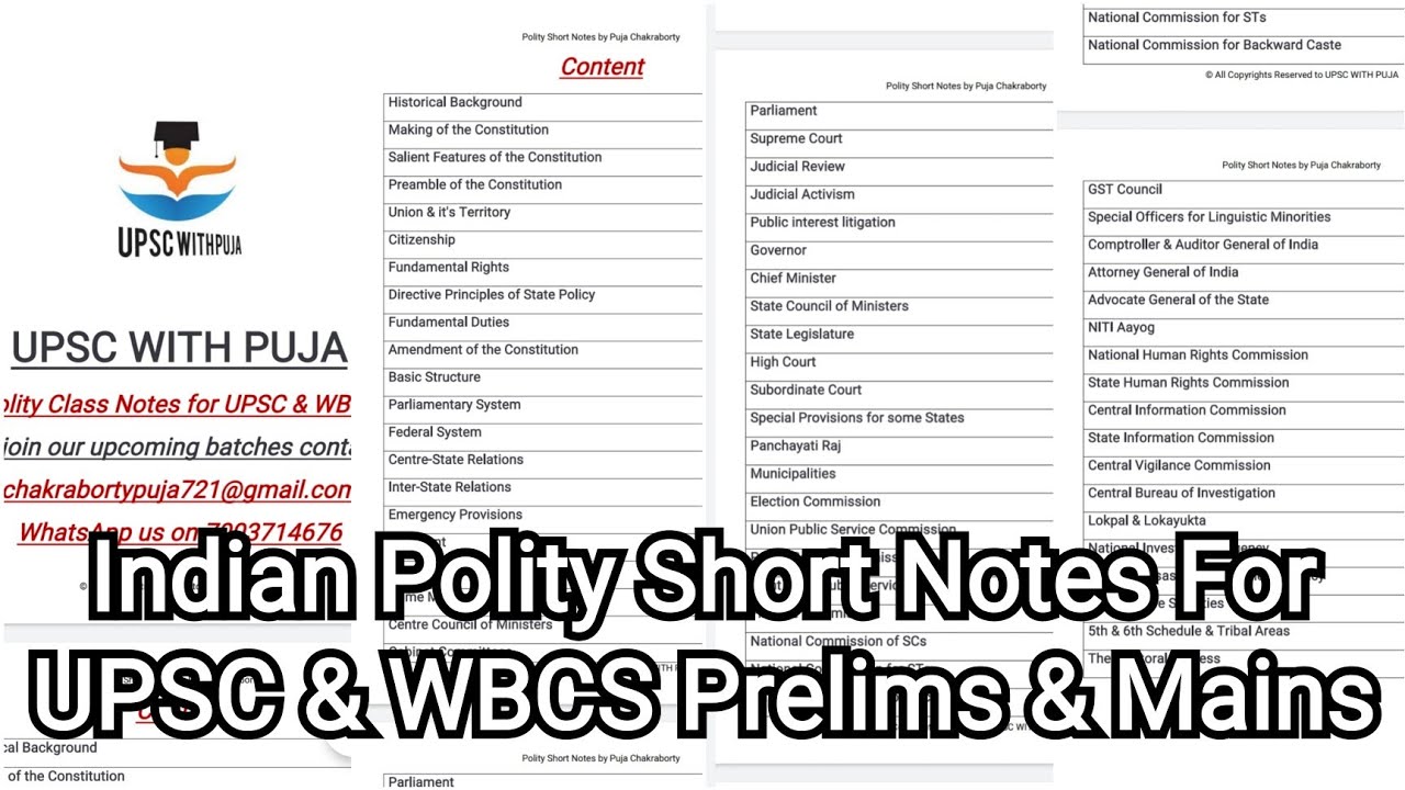 Indian Polity Short Notes for UPSC & WBCS Prelims & Mains | English ...