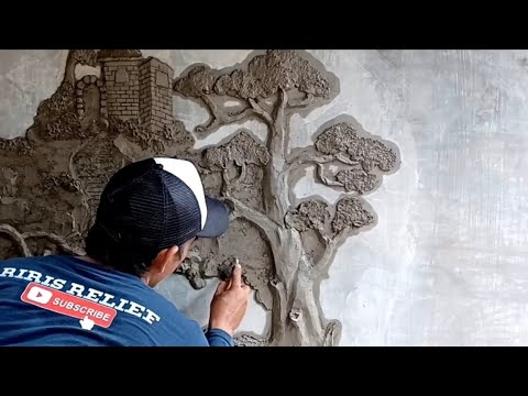 cara membuat relief dinding pemandangan alam - YouTube