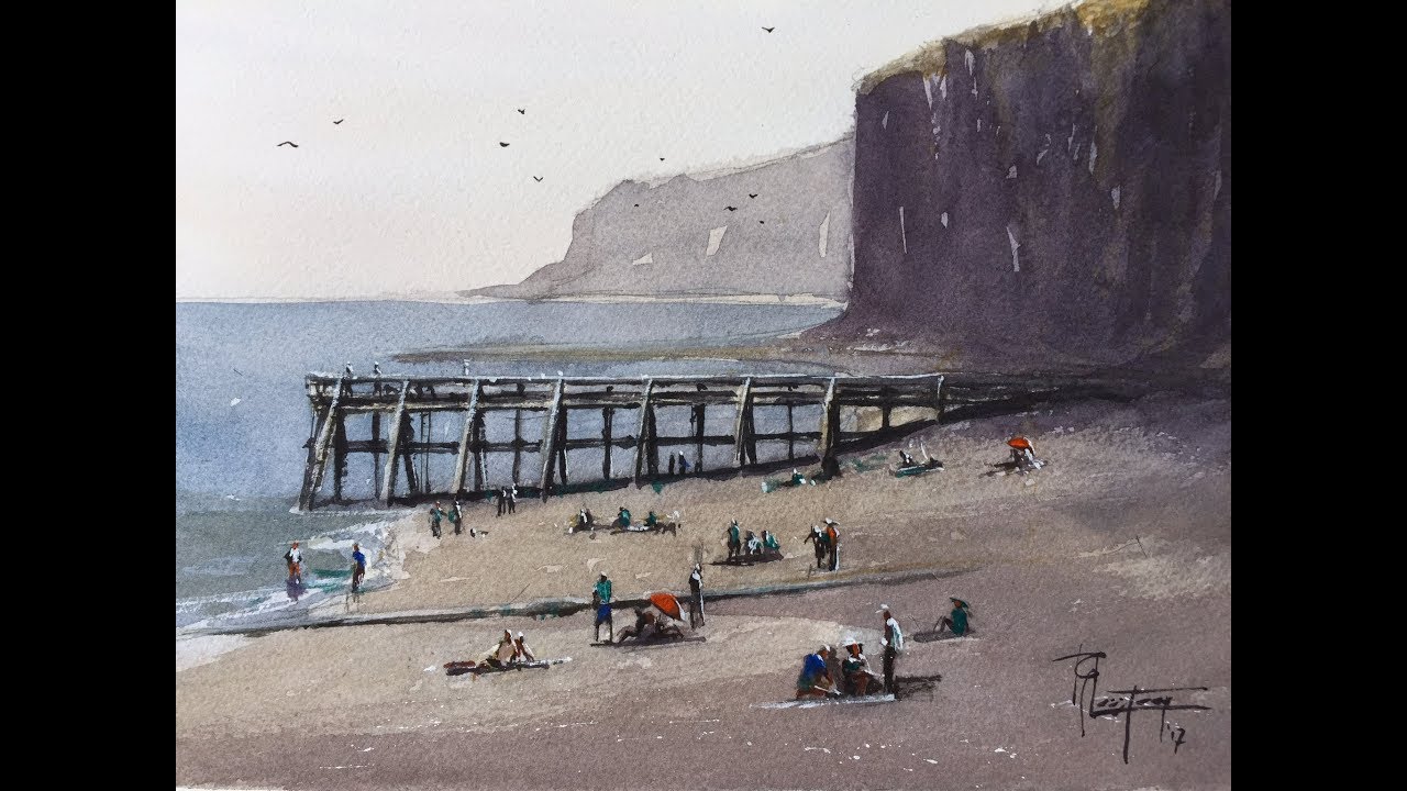 Watercolor Beach Painting - Painting Normandy France - YouTube