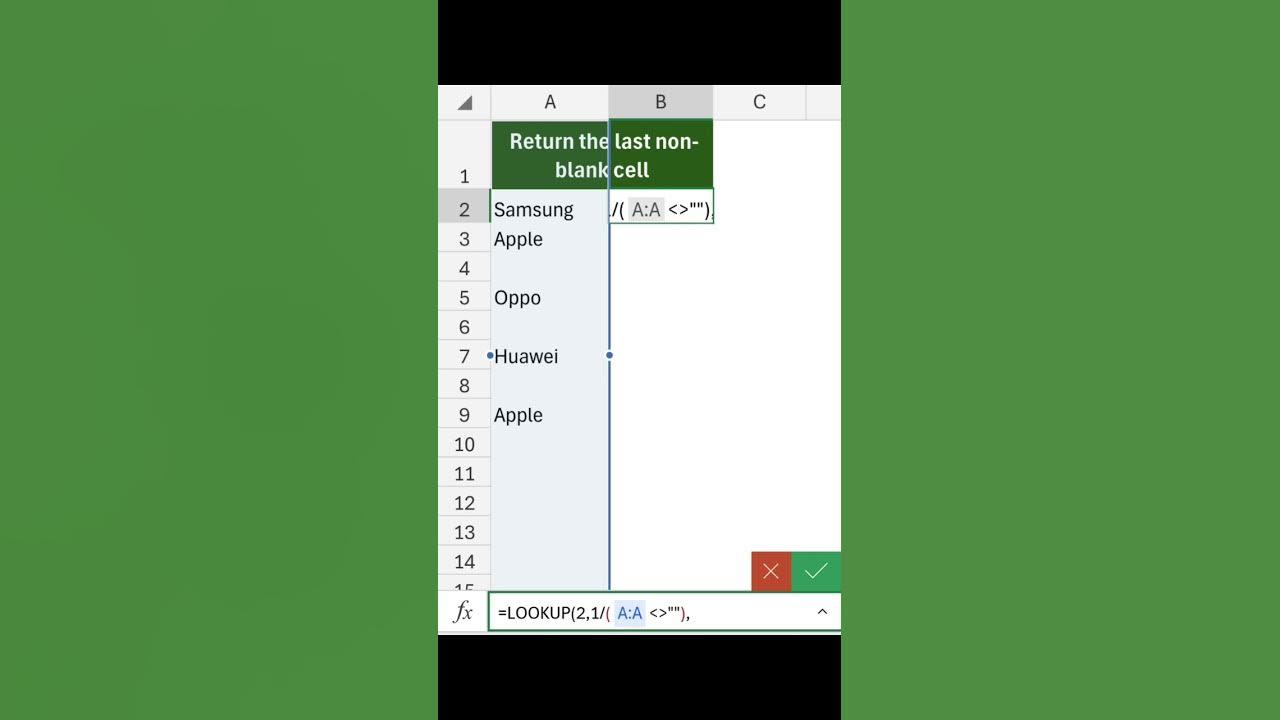 Return the last non-blank cell #exceltips #exceltricks - YouTube