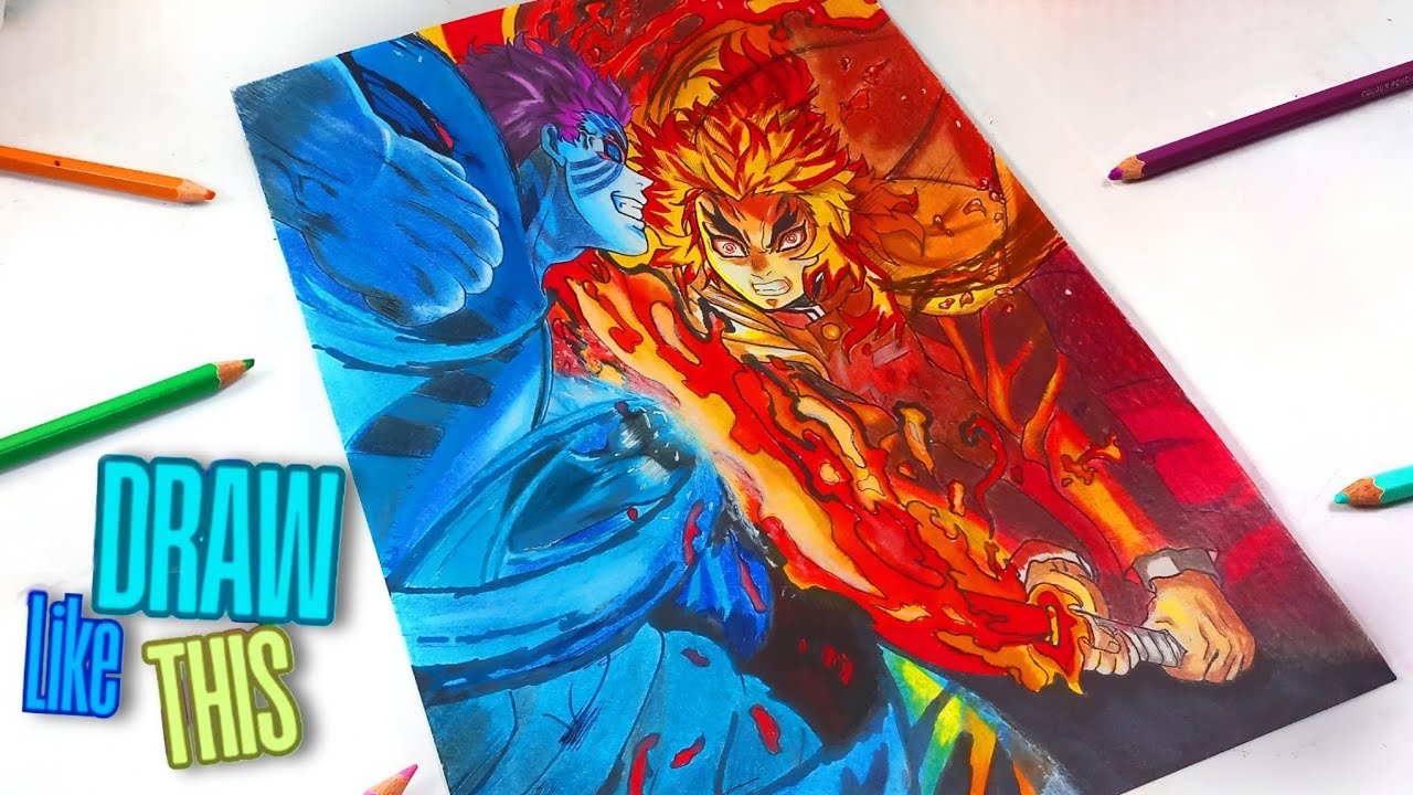 How To Draw Rengoku vs Akaza step by step | Rengoku vs Akaza Drawing ...