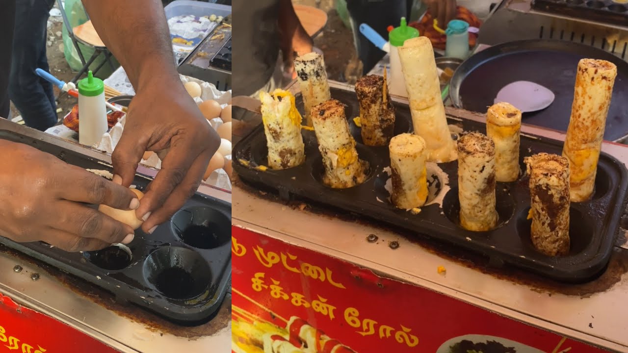 Automatic rising egg roll stick making with hands - Indian Street Food ...