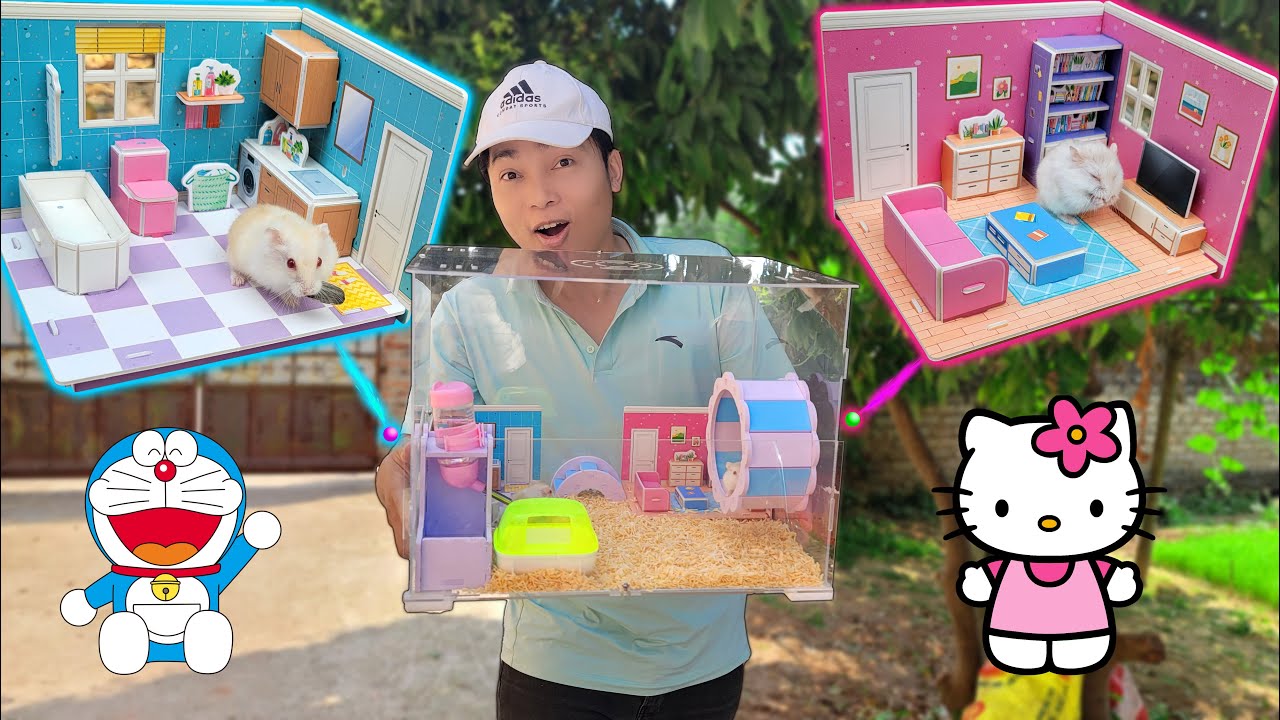 HẢI CỦ CẢI LÀM NHÀ MINI HELLO KITTY VÀ DORAEMON MỚI CHO CHUỘT HAMSTER ...