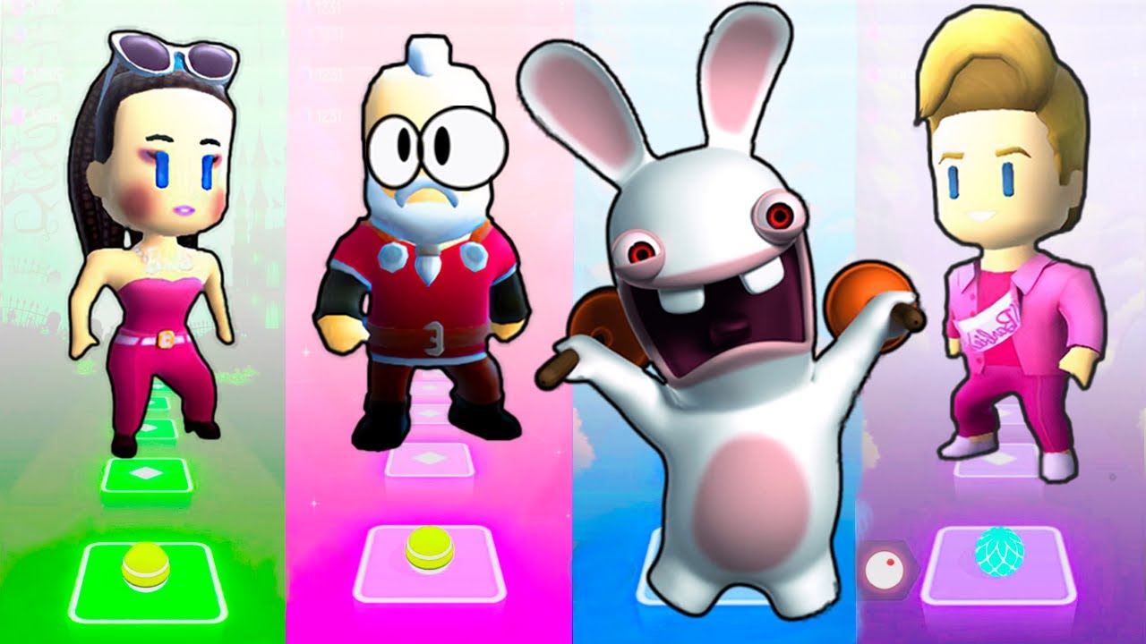 Tiles Hop - Music Tiles Ball. Barbie vs Olafson vs Rabbid vs Ken. - YouTube