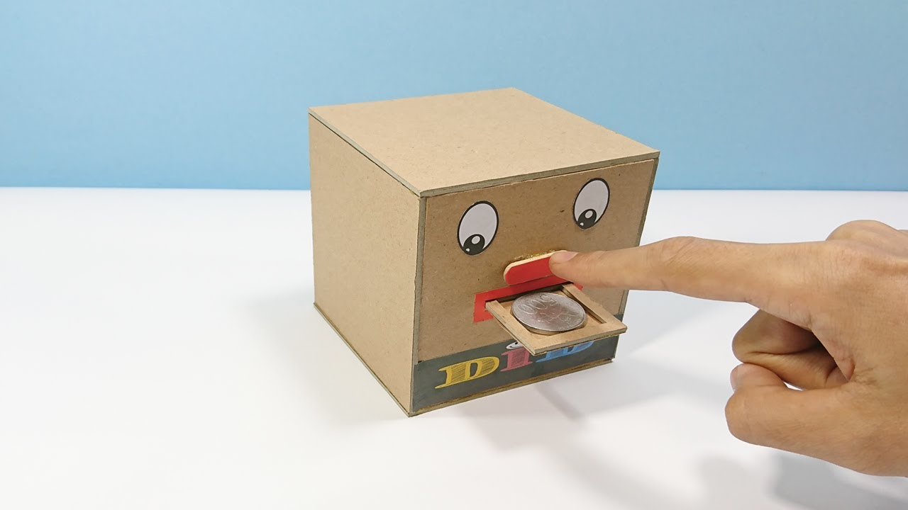 DIY Cardboard Crafts #2 How to Make Bank Box Eating Coin from Cardboard ...