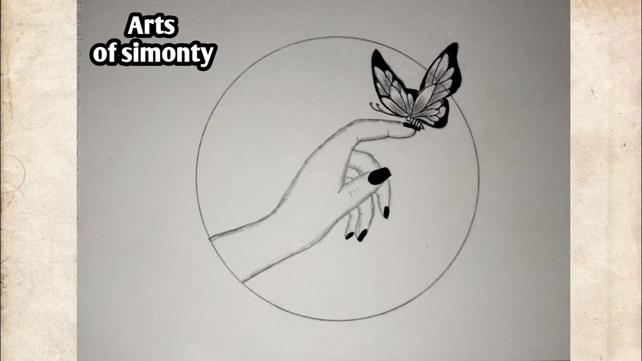 how to draw a butterfly sitting on a hand || easy butterfly drawing ...