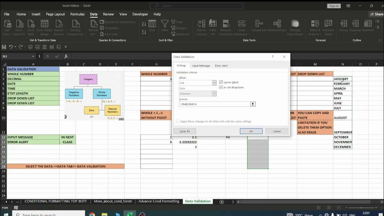 Ms Excel Data Validation Ms Excel Tutorials For Beginners Bsss Learning Youtube