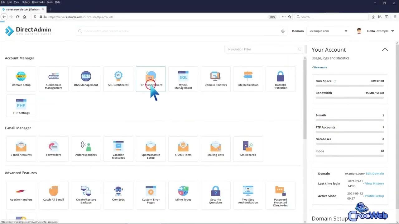 How to change the password of the FTP Account in DirectAdmin - CrocWeb Cloud - YouTube