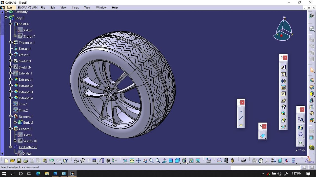 Modelling of 4 Wheeler Tyre and Rim in Catia V5 - YouTube