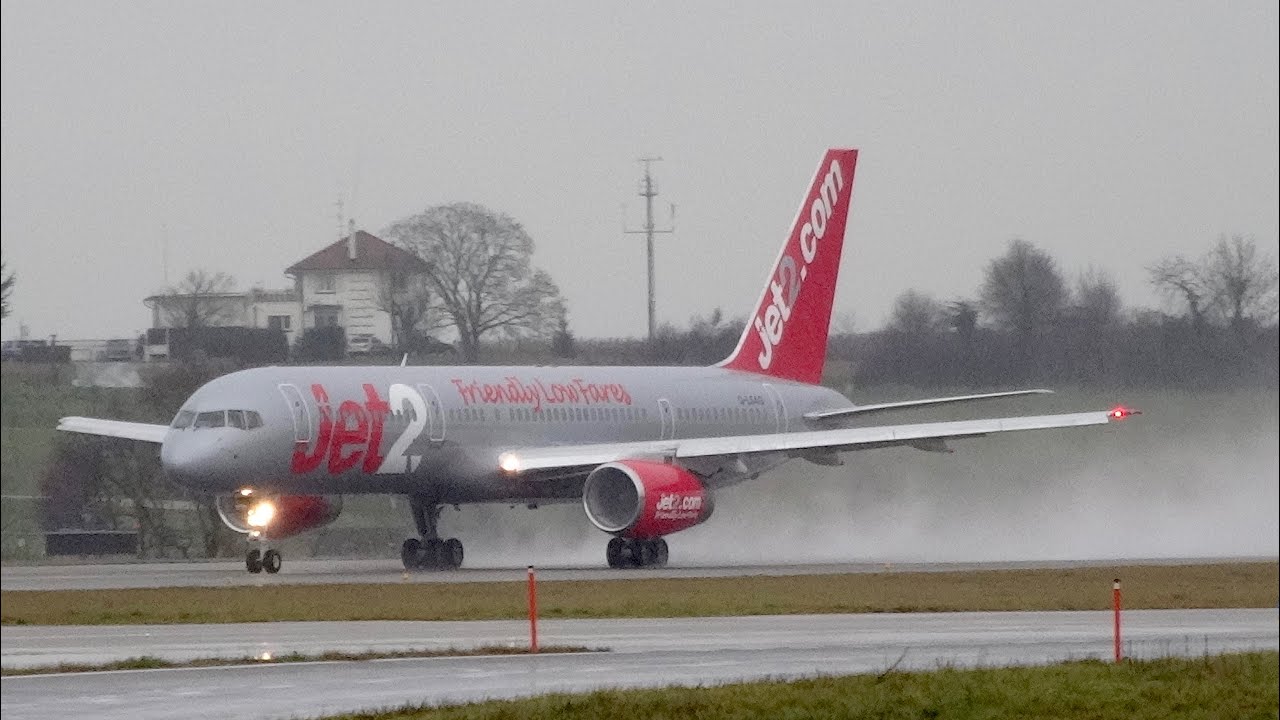 [Full HD] Jet2 B757-21B [G-LSAG] wet take off in GVA/LSGG - YouTube