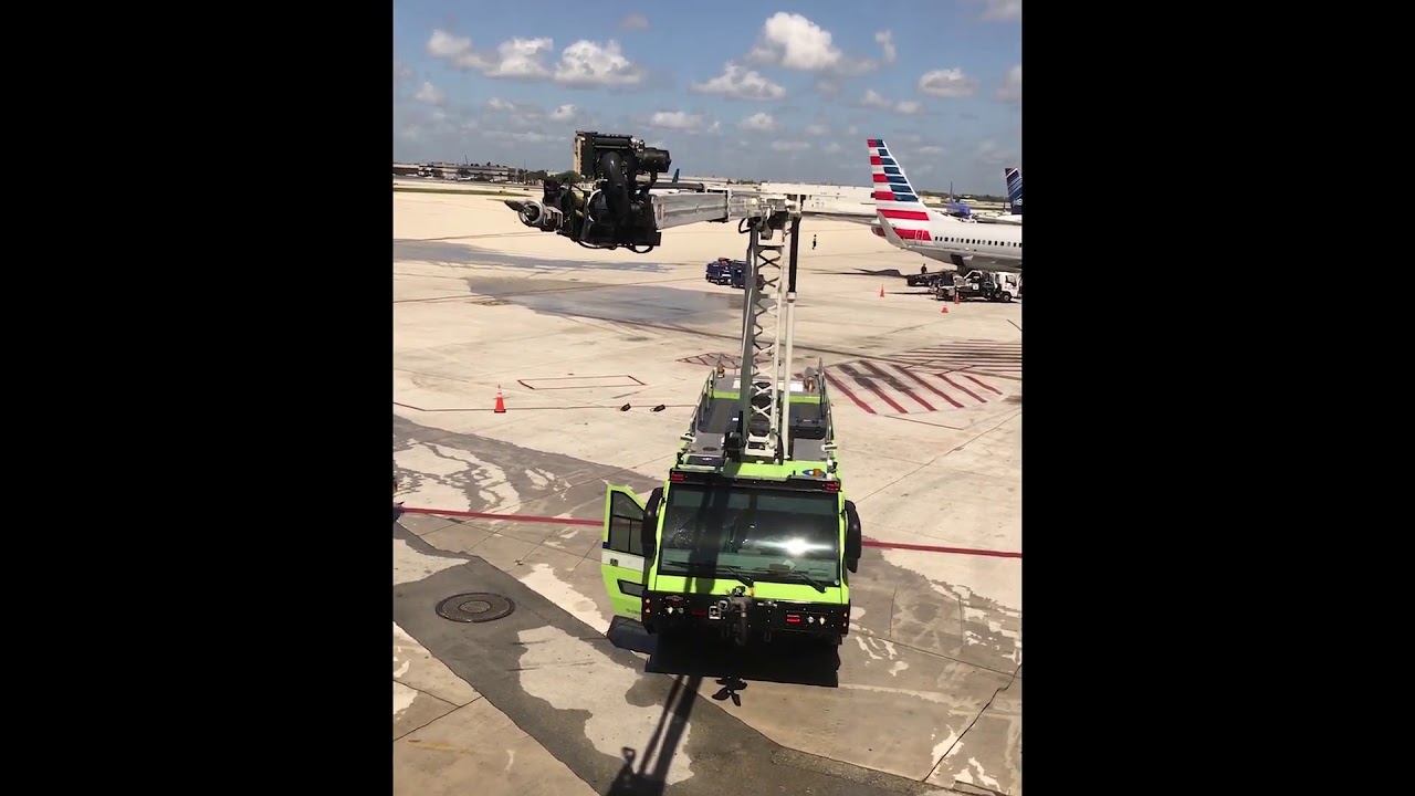 Airport Fire Truck Sprays Terminal - YouTube