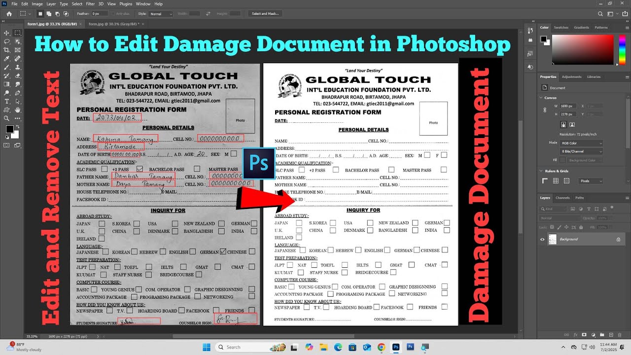 How to Repair & Edit Damage Document in Adobe Photoshop | Edit Text ...