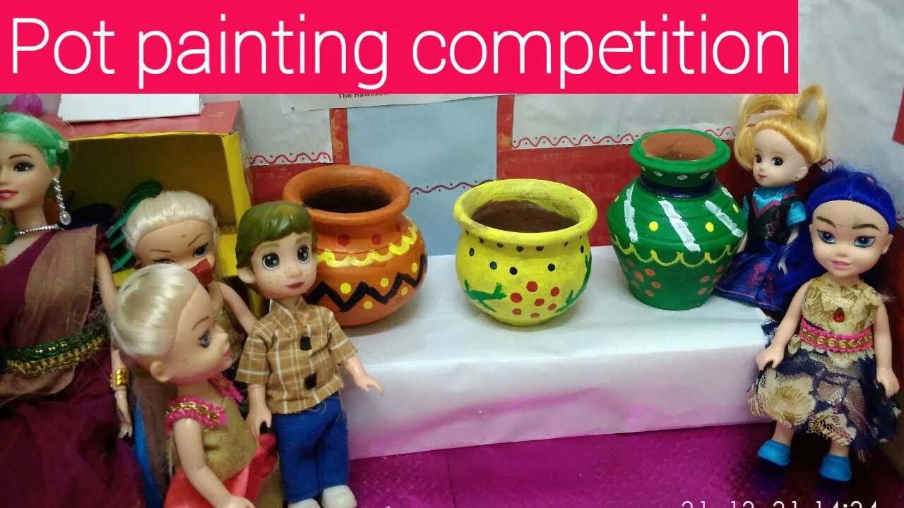 Pot painting competition in Barbie Miniature kitchen channel - YouTube