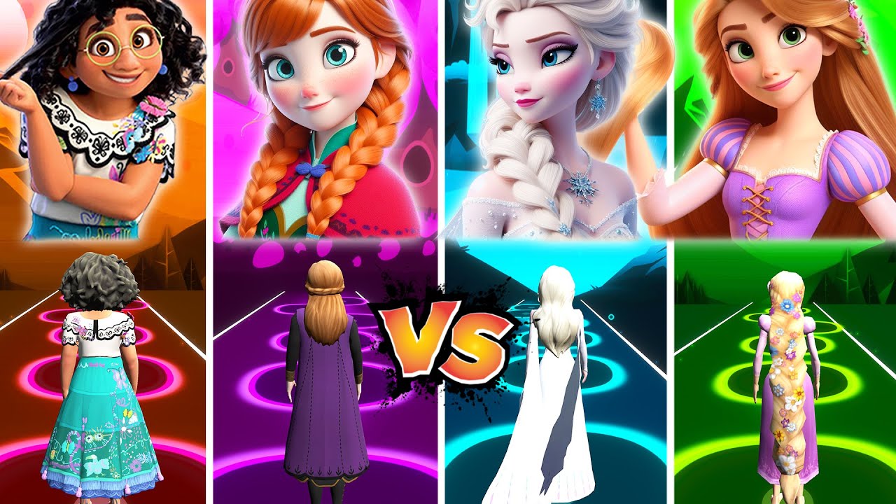 Encanto Mirabel Vs Frozen Anna Vs Elsa Vs Tangled Rapunzel - Tiles Hop ...