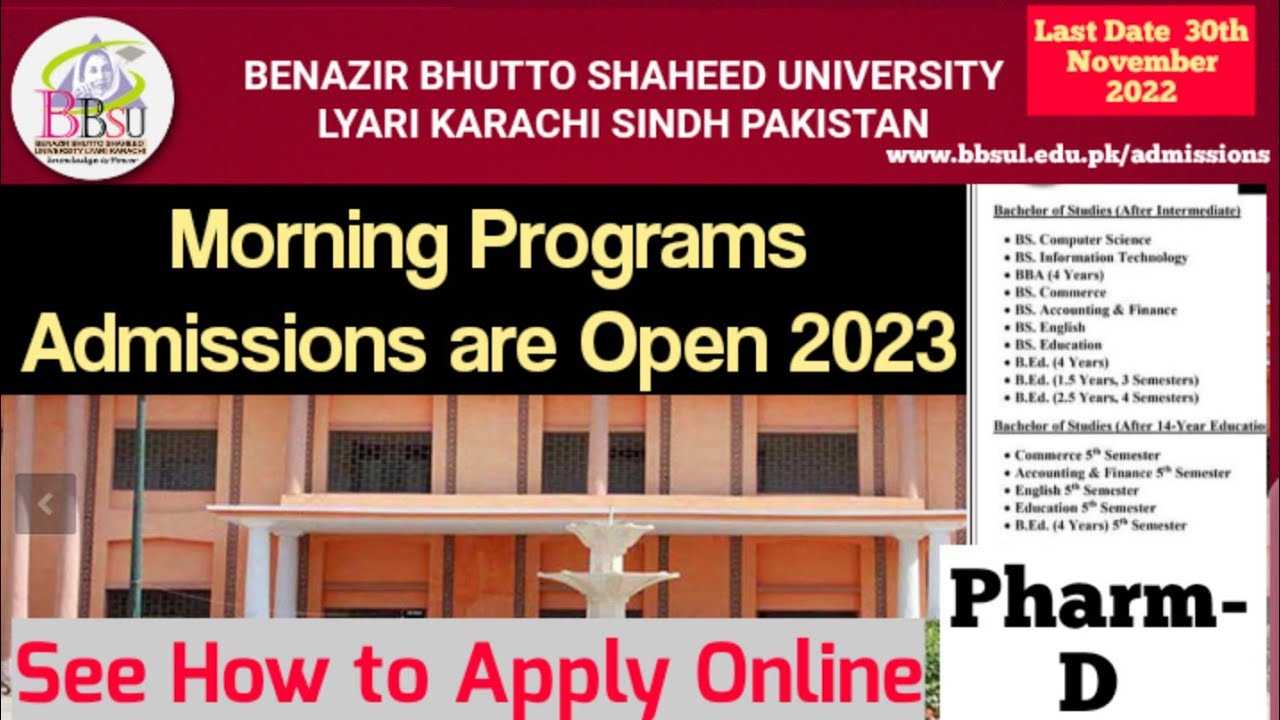 BBSUL Karachi Admissions are Open 2023 | Bbsul Morning Program ...