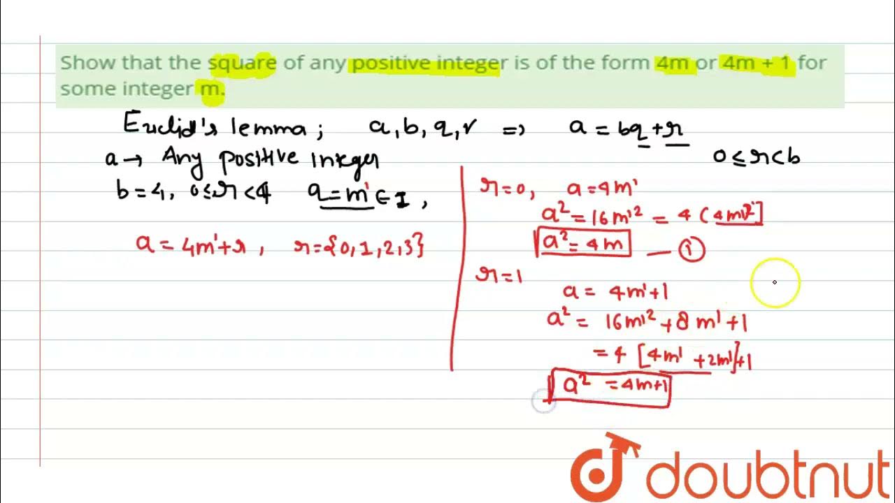 Show that the square of any positive integer is of the form 4m or 4m + 1 | Class 10 MATH ...