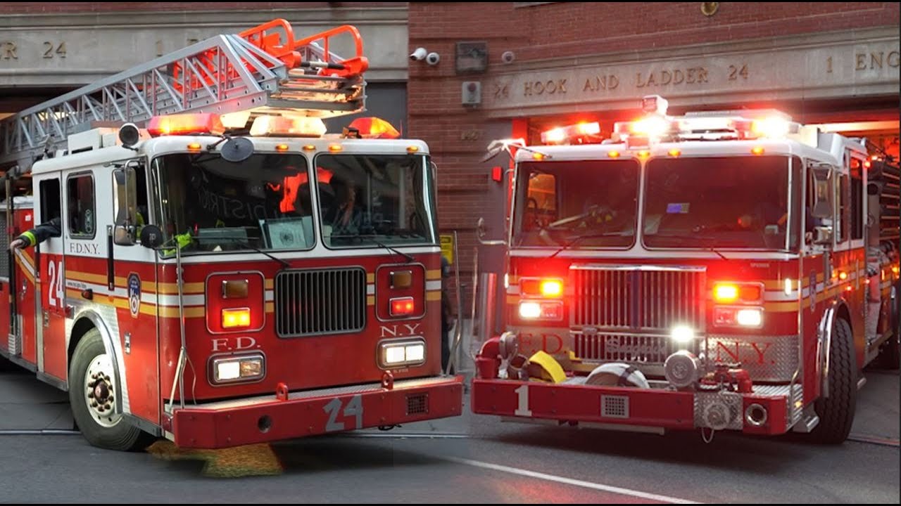 FDNY Engine 1 **Blaring Q** & 22 Year Old Seagrave Ladder 24 Spare ...