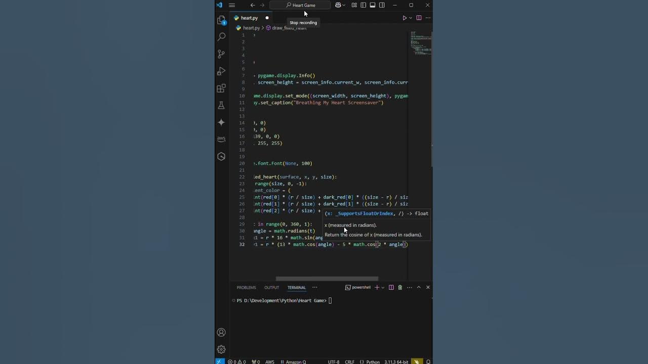 Making heart Screen Saver in Python with pygame - YouTube