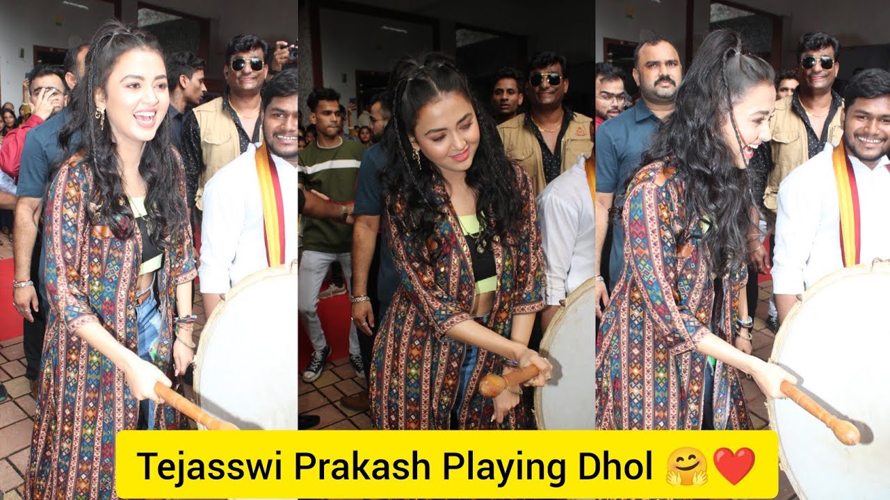 Tejasswi Prakash Playing Dhol Arrived At Song Launch Of Naad From movie ...