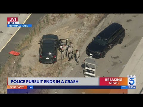 Police pursuit of stolen vehicle ends in crash on 5 Freeway in Newhall Pass