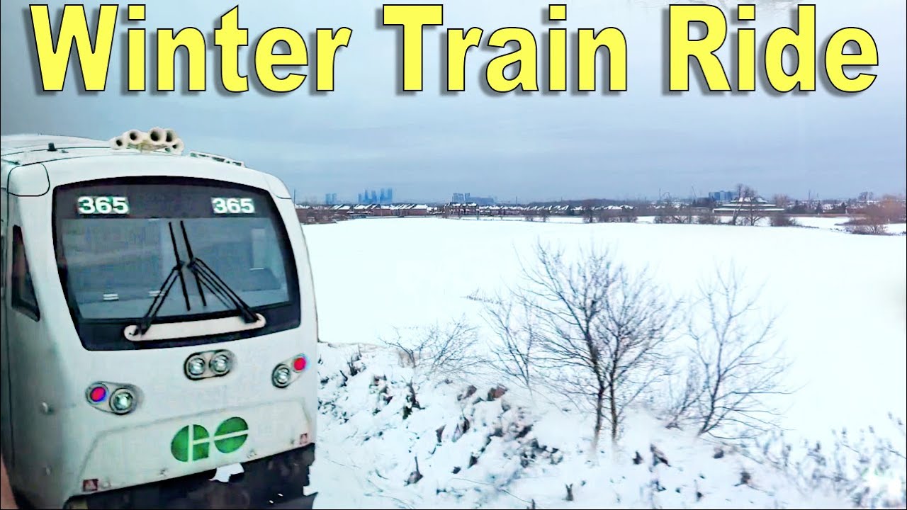 Canada Winter GO Train Ride Window View | Aurora to Toronto Union ...