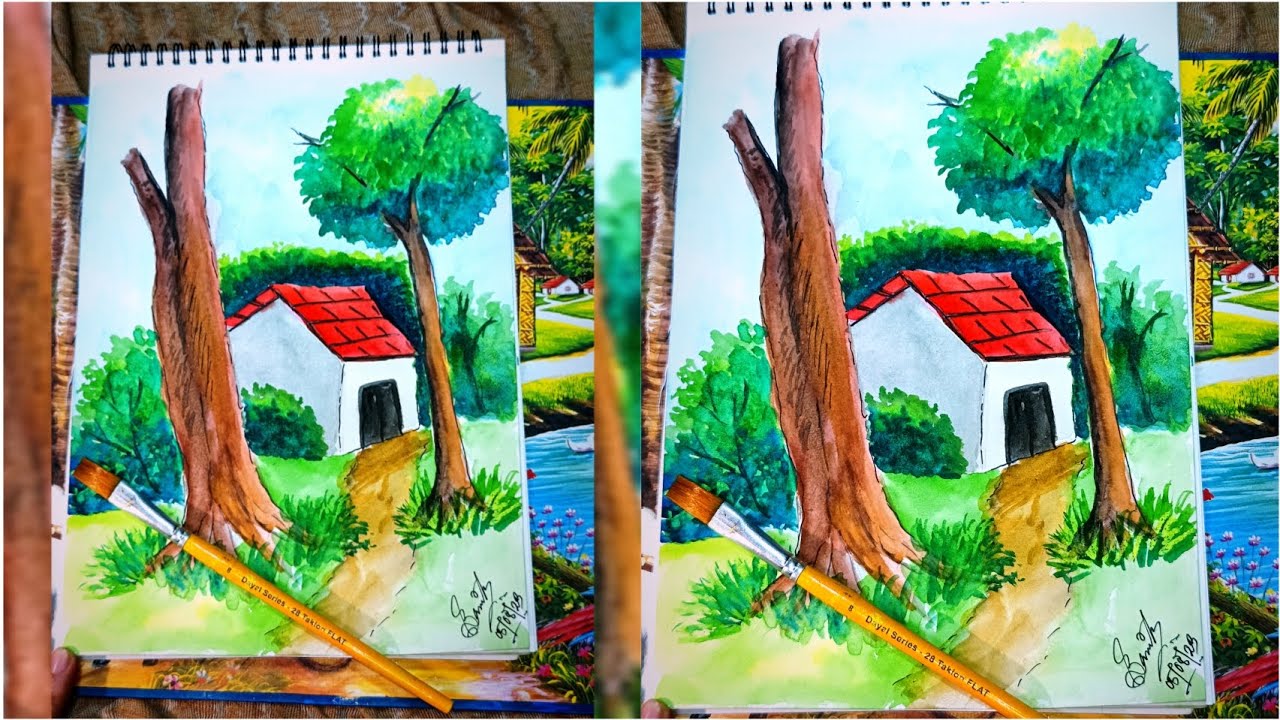 Landscape Watercolour Paining for kids | Landscape Painting | Water ...