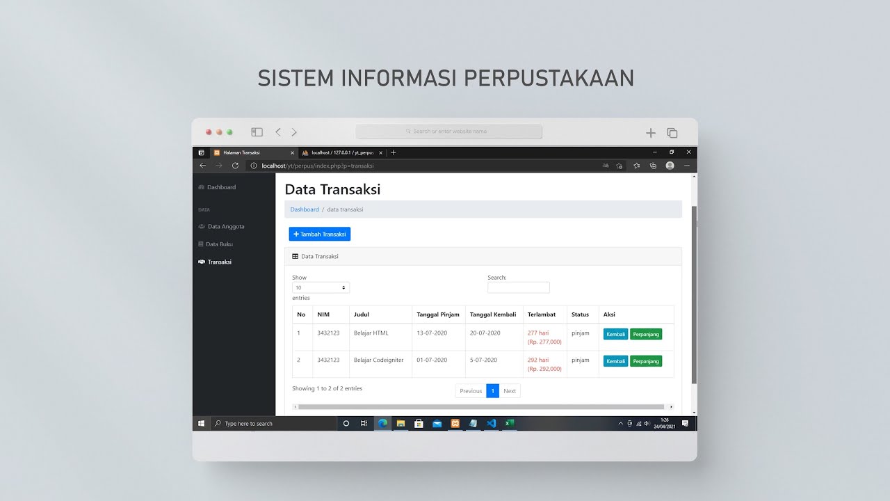 Sistem Peminjaman Buku Perpustakaan + Eksport Excel PDF - YouTube