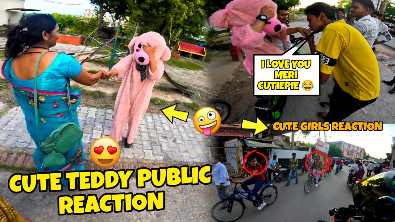 Cute Teddy Public Reaction😅 Ladkiya Pagal Ho Gyi Teddy Ko Dekhkar🤪 Cute ...