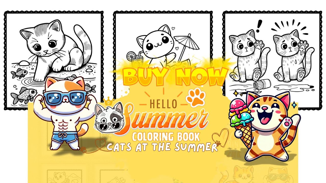 🐱☀️ Cute Cats + Summer Fun = The Purr-fect Coloring Adventure! # ...