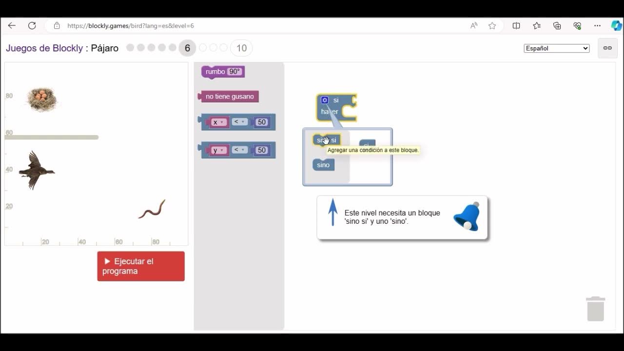 Blockly Games - Pájaro - 10 niveles - YouTube