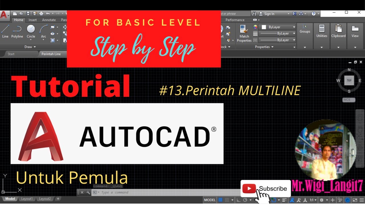 Tutorial AutoCAD# Perintah Dasar Toolbar Draw # 13 Perintah MULTILINE ...