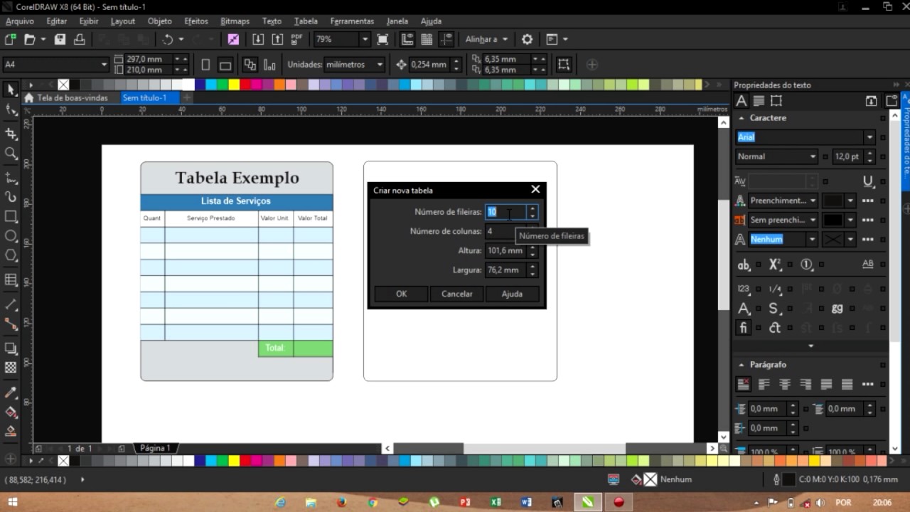 Como Fazer tabela no Corel Draw - YouTube
