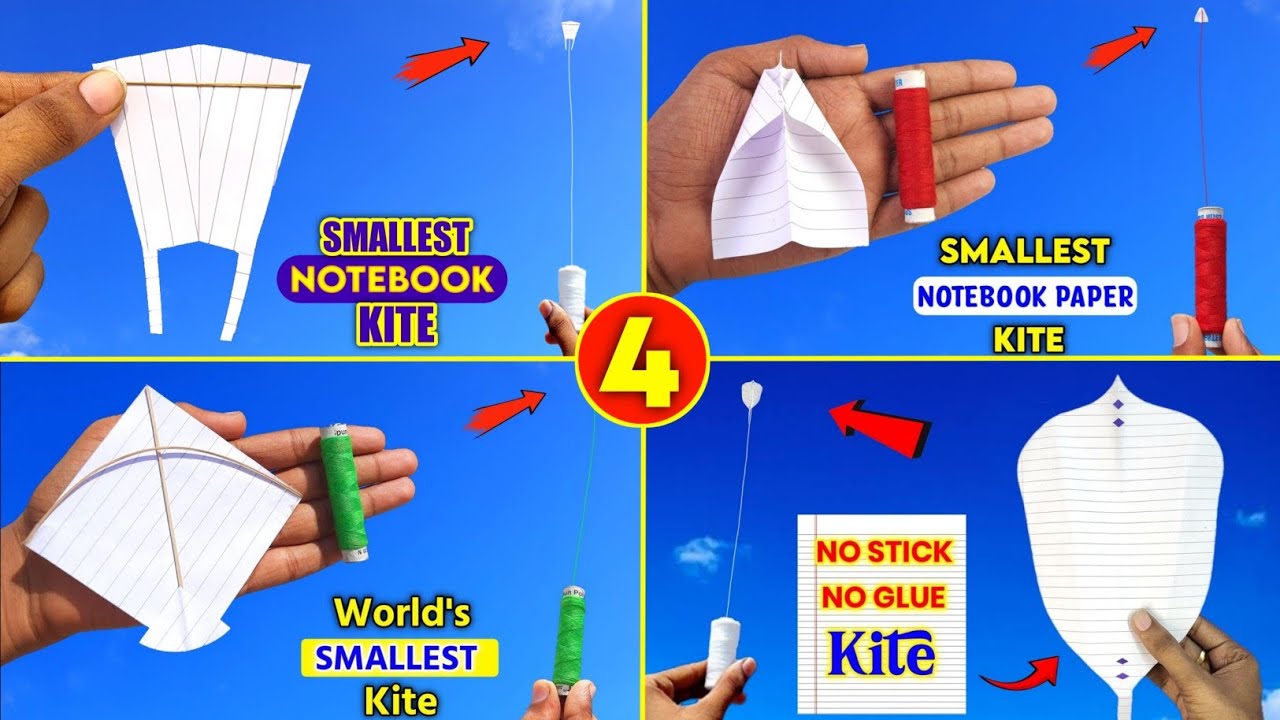 how to make notebook paper smallest kite | 4 best smallest paper kite ...