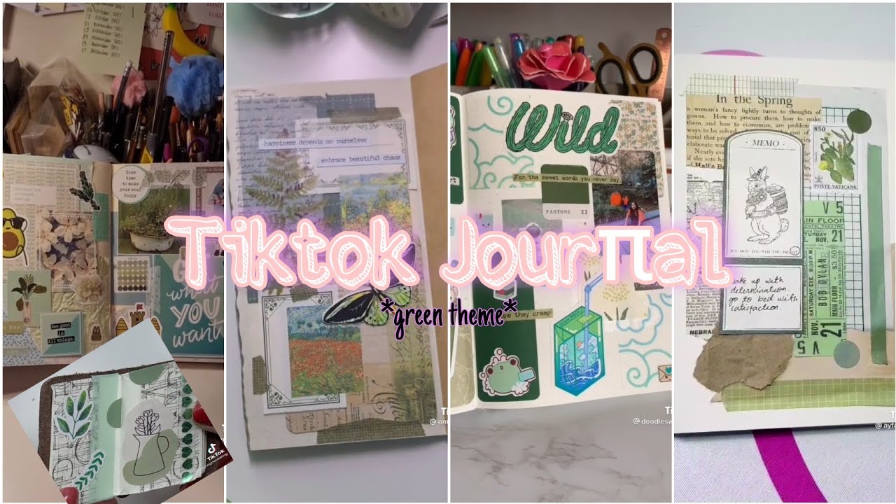 Tiktok | journaling green theme ideas🍀junk journal scrapbooking.🔵(watch ...