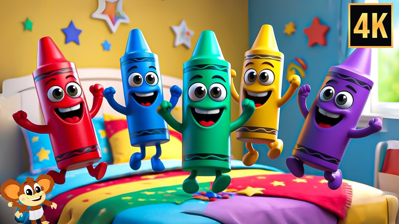 Five Little Crayons Jumping on the Bed Learning Video for Kids - YouTube