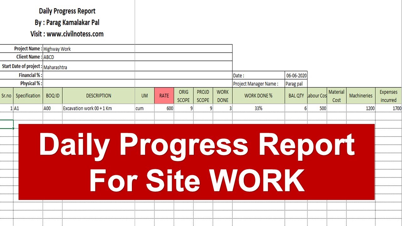 Daily progress report DPR for site work - YouTube