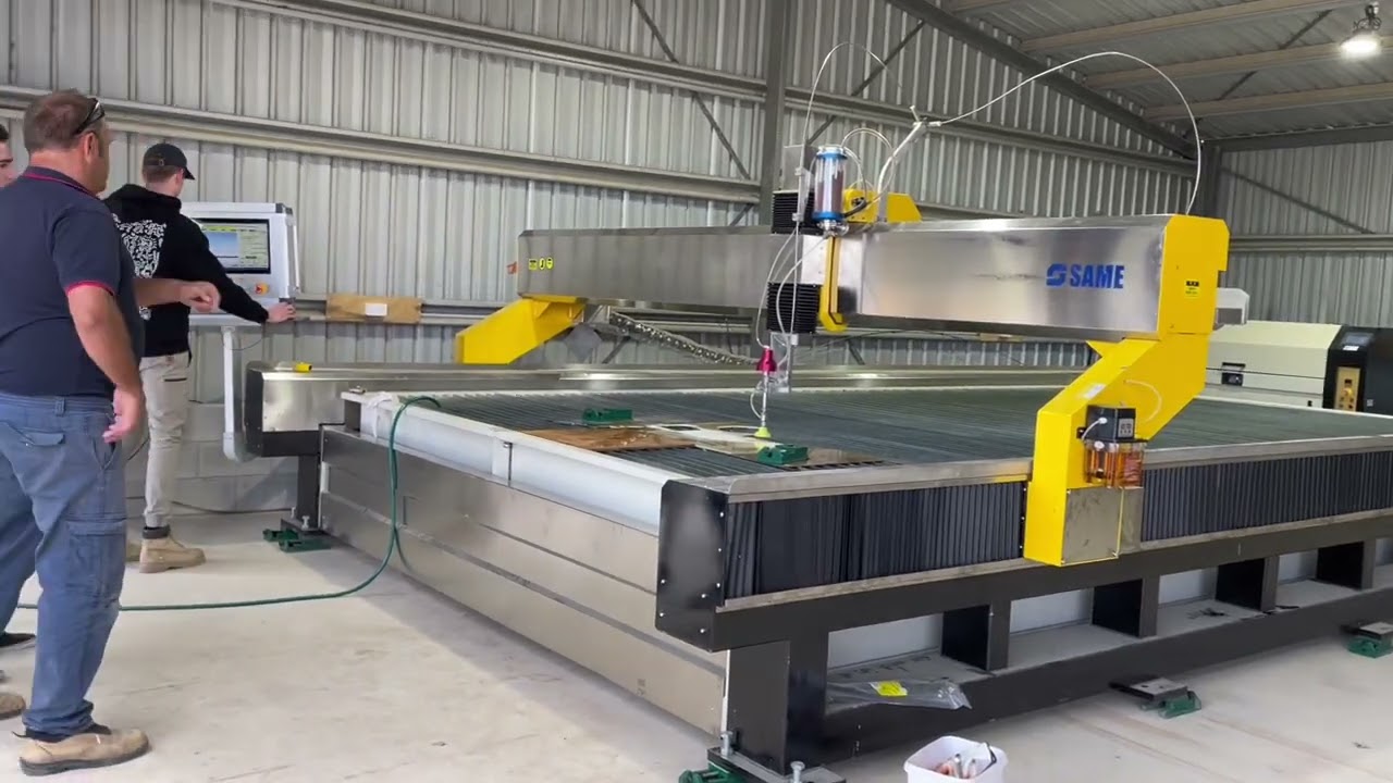 3060 big size table waterjet for helicopter fire system parts cut - YouTube