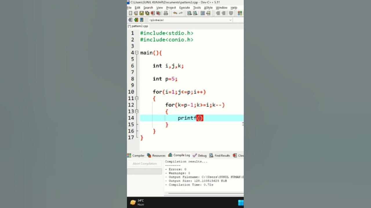 Pattern C Programming Language Codewithharry Code Python Trending Viral Shorts Reels