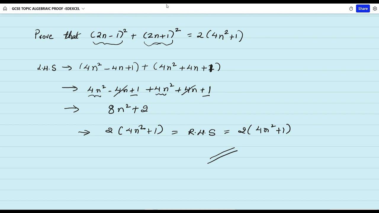 GCSE MATHS - EDEXCEL - ALGEBRAIC PROOF - YouTube