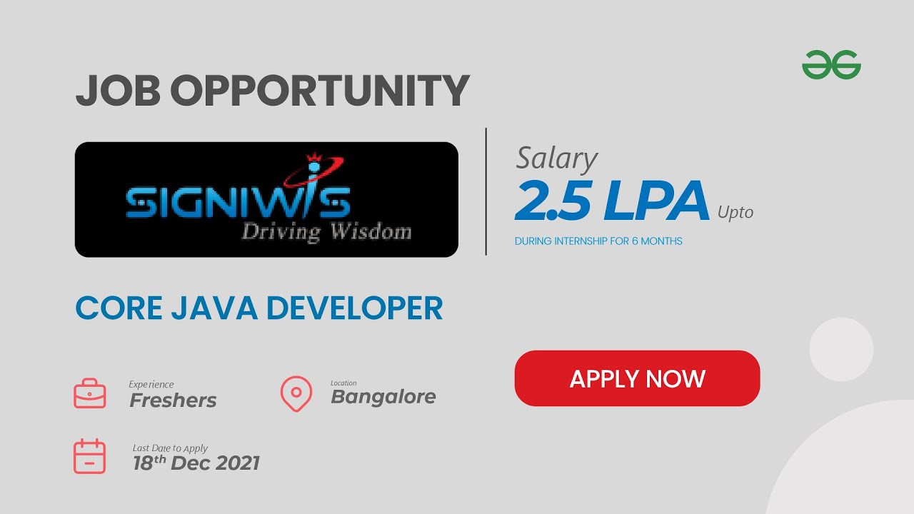 Core Java Developer Salary 2 5LPA Signiwis Technologies Last Core Java Developer Salary 2 5LPA Signiwis Technologies Last