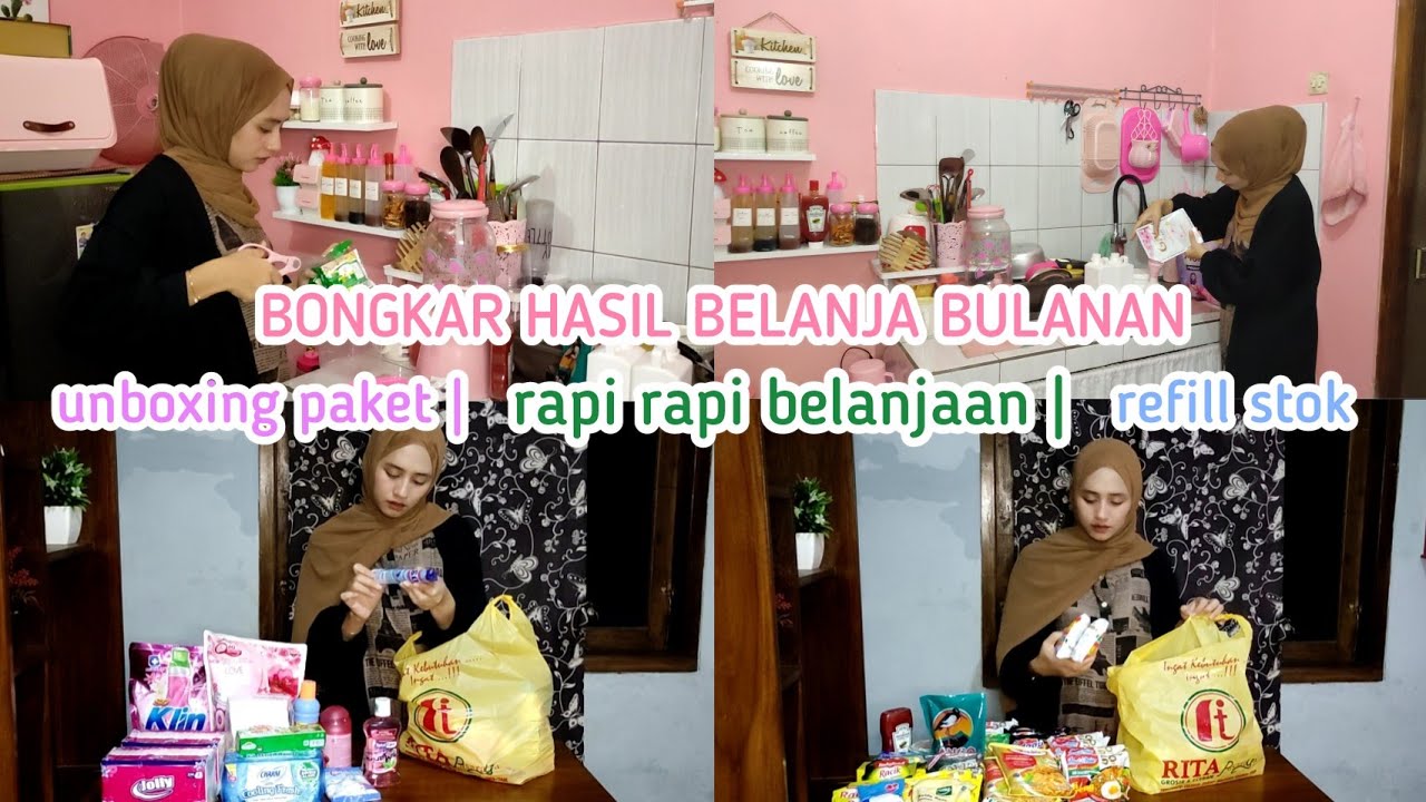 BONGKAR HASIL BELANJA BULANAN | unboxing paket serba pink | rapi rapi ...